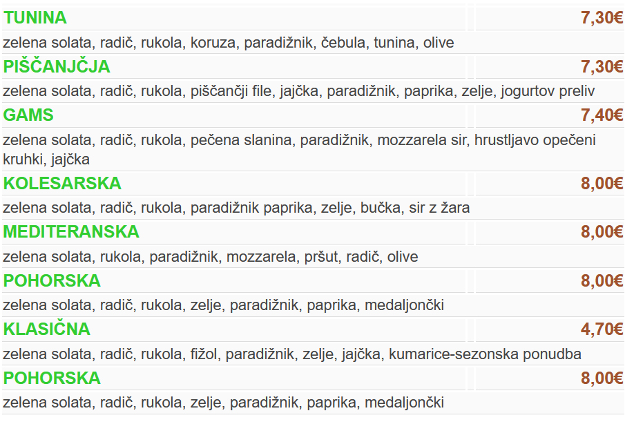 Jedilni list – PICERIJA GAMS